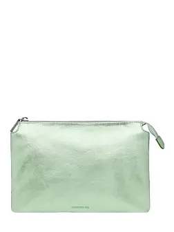 Whistles Elita Double Pouch Metallic Leather Clutch Green