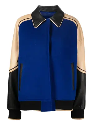 Goen.j Faux-leather Trim Wool Jacket - Blue