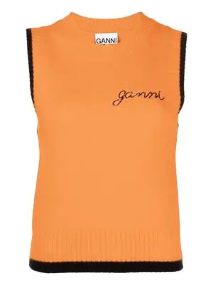 GANNI Sleeveless Wool-blend Top - Orange