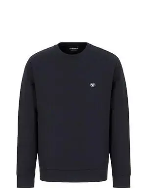 Emporio Armani Double-jersey Sweatshirt With Micro Logo Patch - Navy