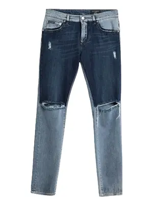 Dolce & Gabbana Skinny Jeans With Leather Trims - Blue