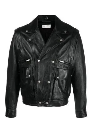 Saint Laurent Crinkled Leather Jacket - Black