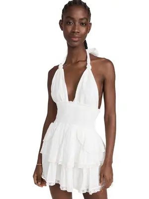 LoveShackFancy Deanna Halter Dress - True White