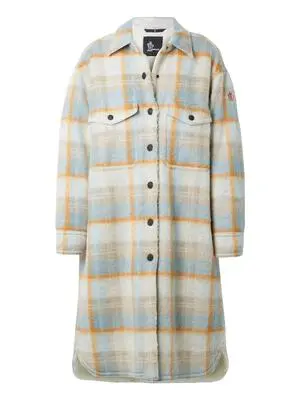 Moncler Vanay Checked Brushed Wool-blend Felt Coat - Neutrals
