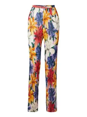 Etro Floral-print Plissé-chiffon Straight-leg Pants - Red