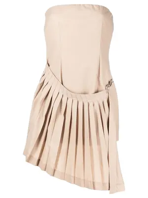 Rokh Mini Strapless Pleated Dress - Brown