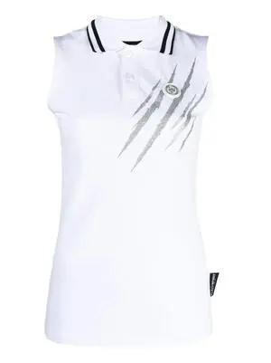 PLEIN SPORT Scratch-print Sleeveless Polo Shirt - White
