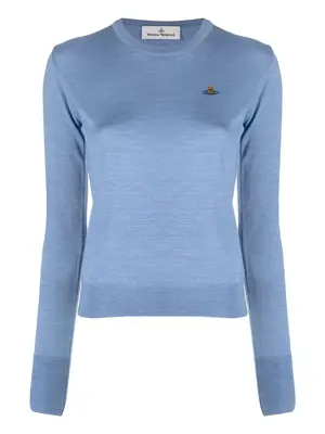 VIVIENNE WESTWOOD Orb-embroidery Fine-knit Jumper - Blue