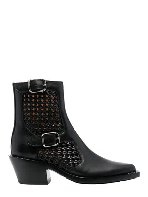 Chloé Panelled Leather Western Boots - Black