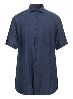 TRUSSARDI Man Shirt Navy Size 15 ¾ Linen Navy