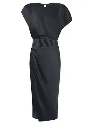 ZHIVAGO Bond Satin Pleated Asymmetric Midi-dress Black