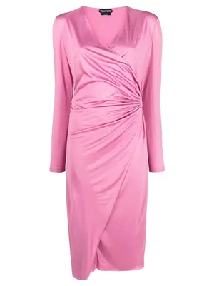 TOM FORD Ruched Wrap Midi Dress - Pink
