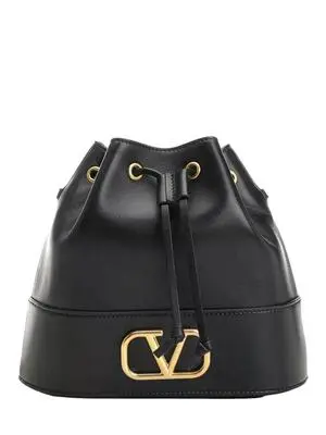 Valentino Garavani Mini Vlogo Leather Bucket Bag - Black