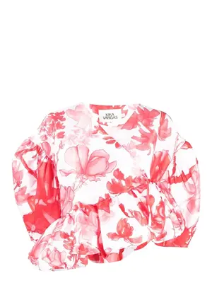 KIKA VARGAS Puff Sleeve Floral-Print Top