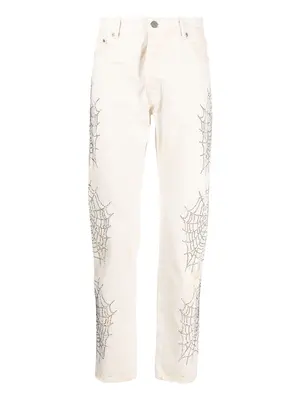 Palm Angels Gem Embellished Slim-cut Jeans - White