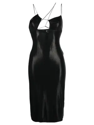 NENSI DOJAKA Asymmetric-neck Midi Dress - Black