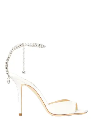 JIMMY CHOO Saeda 100mm Crystal-strap Sandals - White