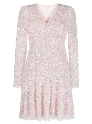 NEEDLE & THREAD Sequinned Skater Dress - Pink