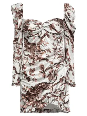 ODI ET AMO Floral And Leopard Print Mini Dress Beige