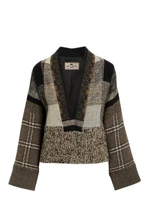 Etro Embroidered Patchwork Wool-blend Jacket - Black