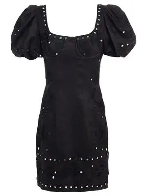 Dundas Embellished Gathered Mini Dress - Black