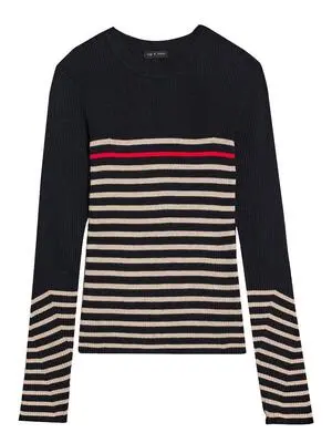 Rag & Bone Kate Striped Ribbed Cotton And Cashmere-blend Sweater - Navy