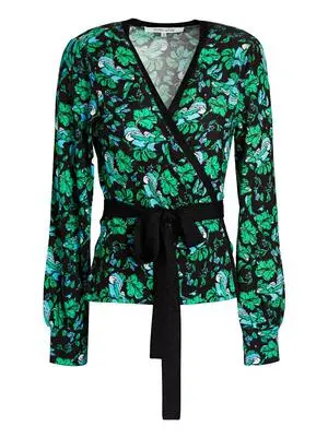 Diane Von Furstenberg Printed Merino Wool Wrap Cardigan - Black