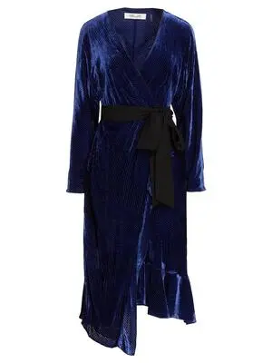Diane Von Furstenberg Tulisa Ruffled Devoré-velvet Midi Wrap Dress - Navy