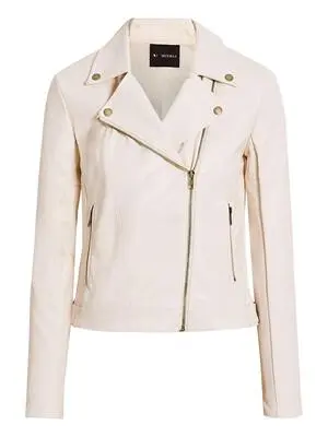 V BY MUUBAA Faux Leather Biker Jacket - Cream