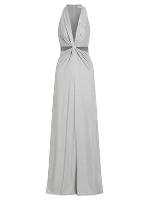 Halston Rose Twisted Cutout Metallic Jersey Gown - Silver