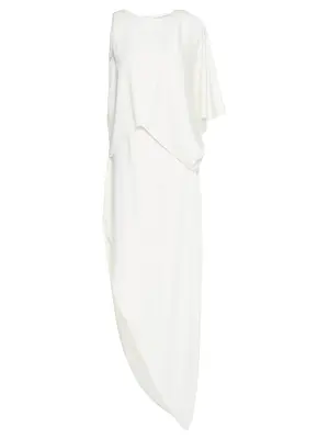 Halston Asymmetric Draped Satin Midi Dress - Off-white