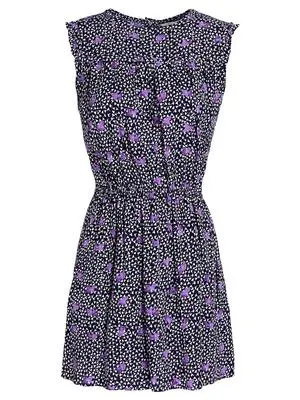 Maje Shirred Floral-print Crepe Mini Dress - Navy
