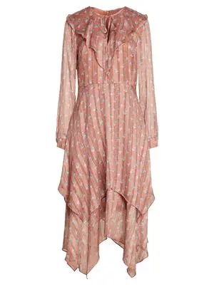 MIKAEL AGHAL Layered Floral-print Jacquard Midi Dress - Antique Rose