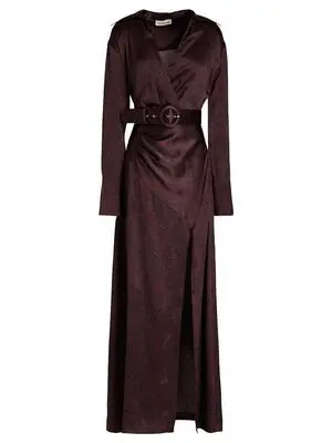 NICHOLAS Wrap-effect Snake-print Silk-satin Gown - Burgundy