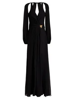 Roberto Cavalli Wrap-effect Cutout Silk-blend Chiffon Maxi Dress - Black