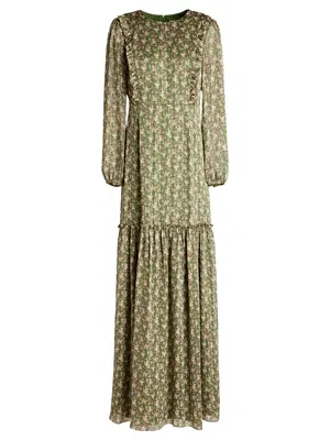 MIKAEL AGHAL Floral-print Jacquard Maxi Dress - Leaf Green