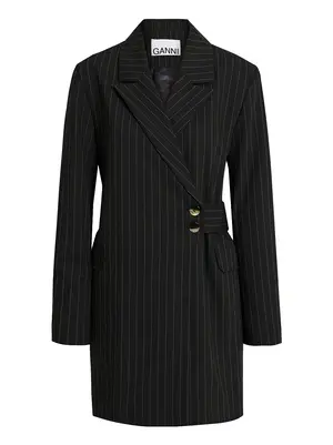 GANNI Double-breasted Pinstriped Twill Coat - Black