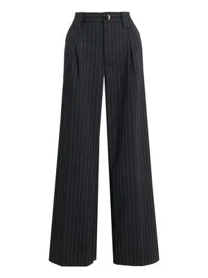 GANNI Pinstriped Twill Wide-leg Pants - Black