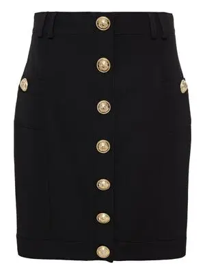 Balmain Button-embellished Wool-twill Mini Skirt - Black
