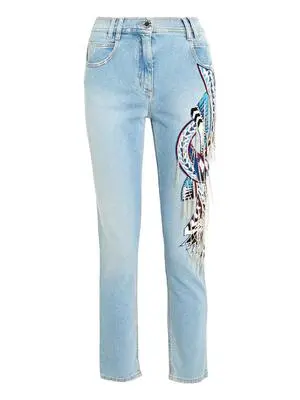 Balmain Embellished Distressed High-rise Slim-leg Jeans - Light Denim