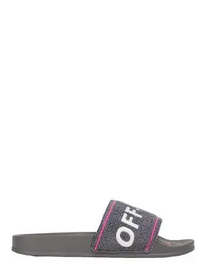 Off-White Logo-embroidered Terry Slides - Gray