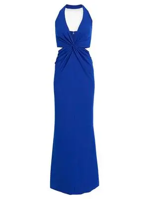 One33 Social Cutout Twisted Crepe Halterneck Gown - Cobalt Blue