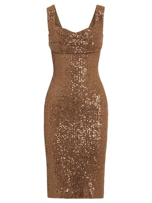 Badgley Mischka Sequined Stretch-tulle Dress - Light Brown