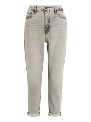 Good American Distressed High Rise Straight Leg Jeans - Gray