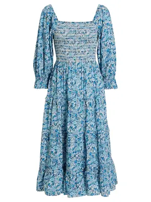 LoveShackFancy Minnie Floral-print Midi Dress - Blue