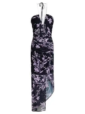 NICHOLAS Off-the-shoulder Floral-print Stretch-mesh Maxi Dress - Purple