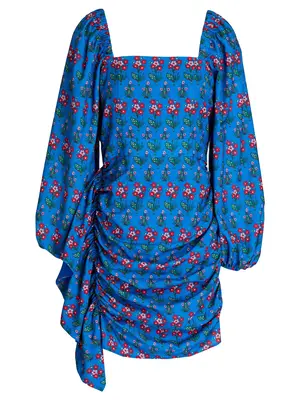 Rhode Mina Draped Floral-print Mini Dress - Blue