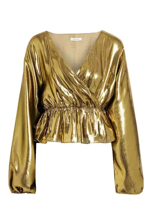 Rhode Mila Wrap-effect Silk-blend Lamé Top - Gold