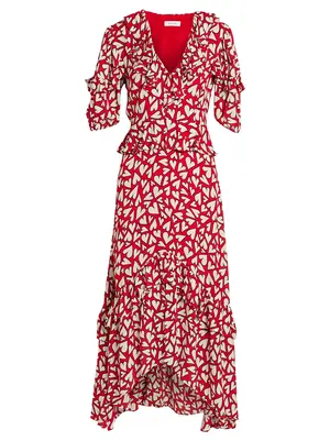 Rhode Adele Ruffled Printed Dress Red