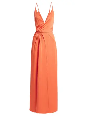 Galvan Rose Shirred Satin-crepe Maxi Dress - Coral